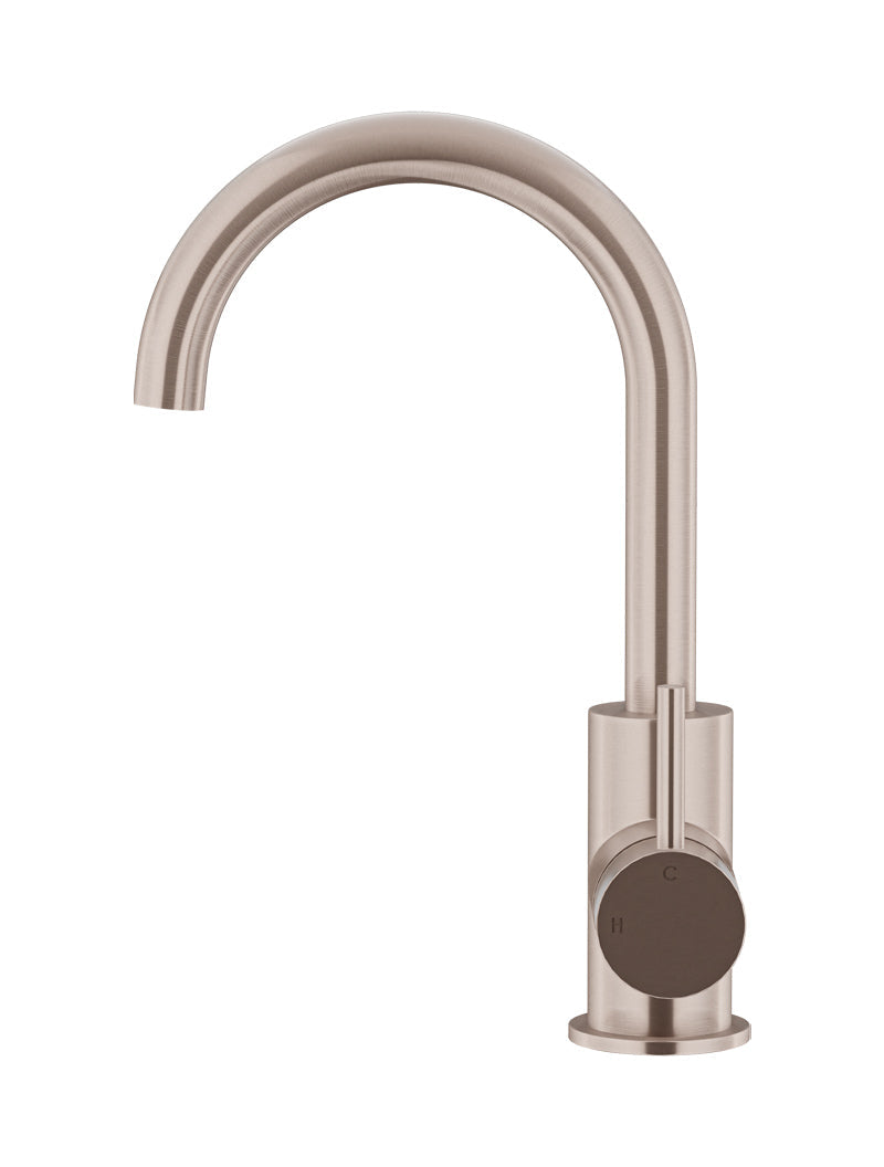 Round Champagne Gooseneck Basin Mixer with Cold Start by Meir Australia ...