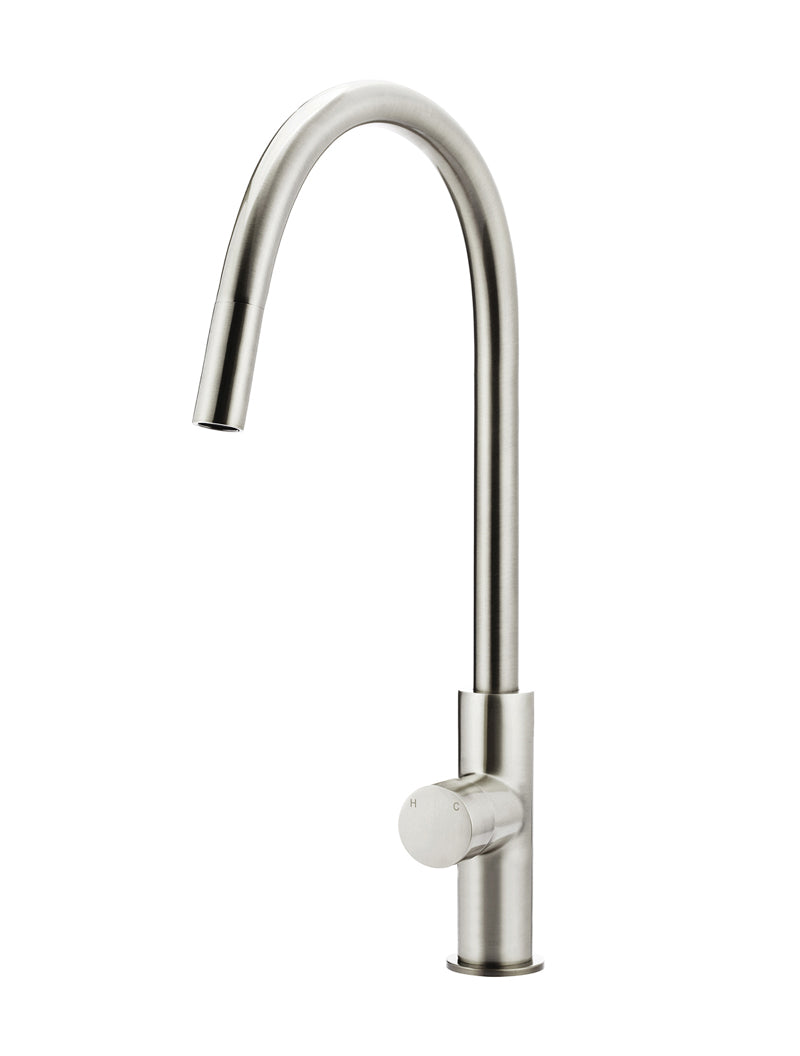 Round Pinless PVD Brushed Nickel Pull Out Kitchen Mixer Tap | PVD ...
